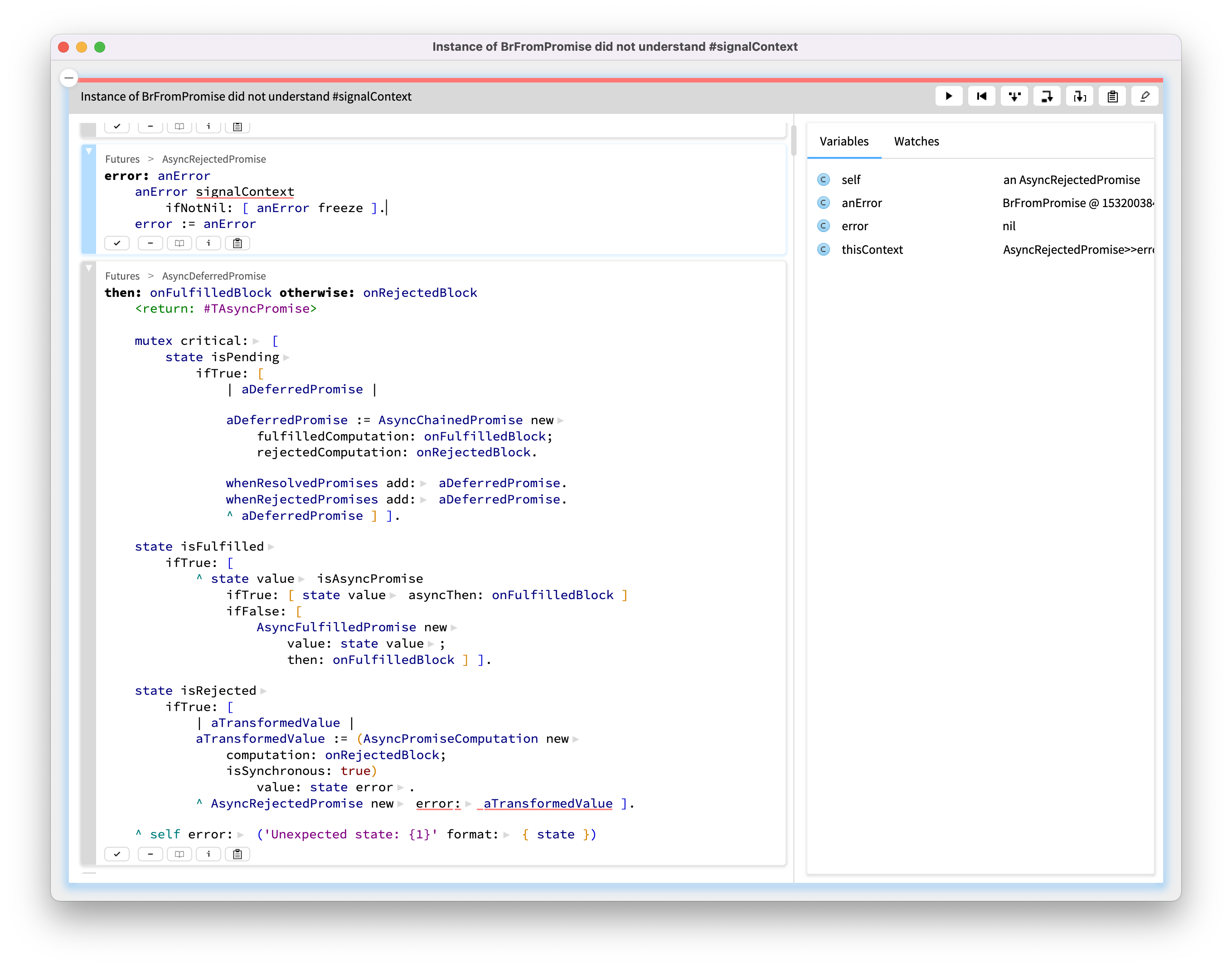 Promises: Exceptions on rejected values · Issue #2215 · feenkcom/gtoolkit · GitHub