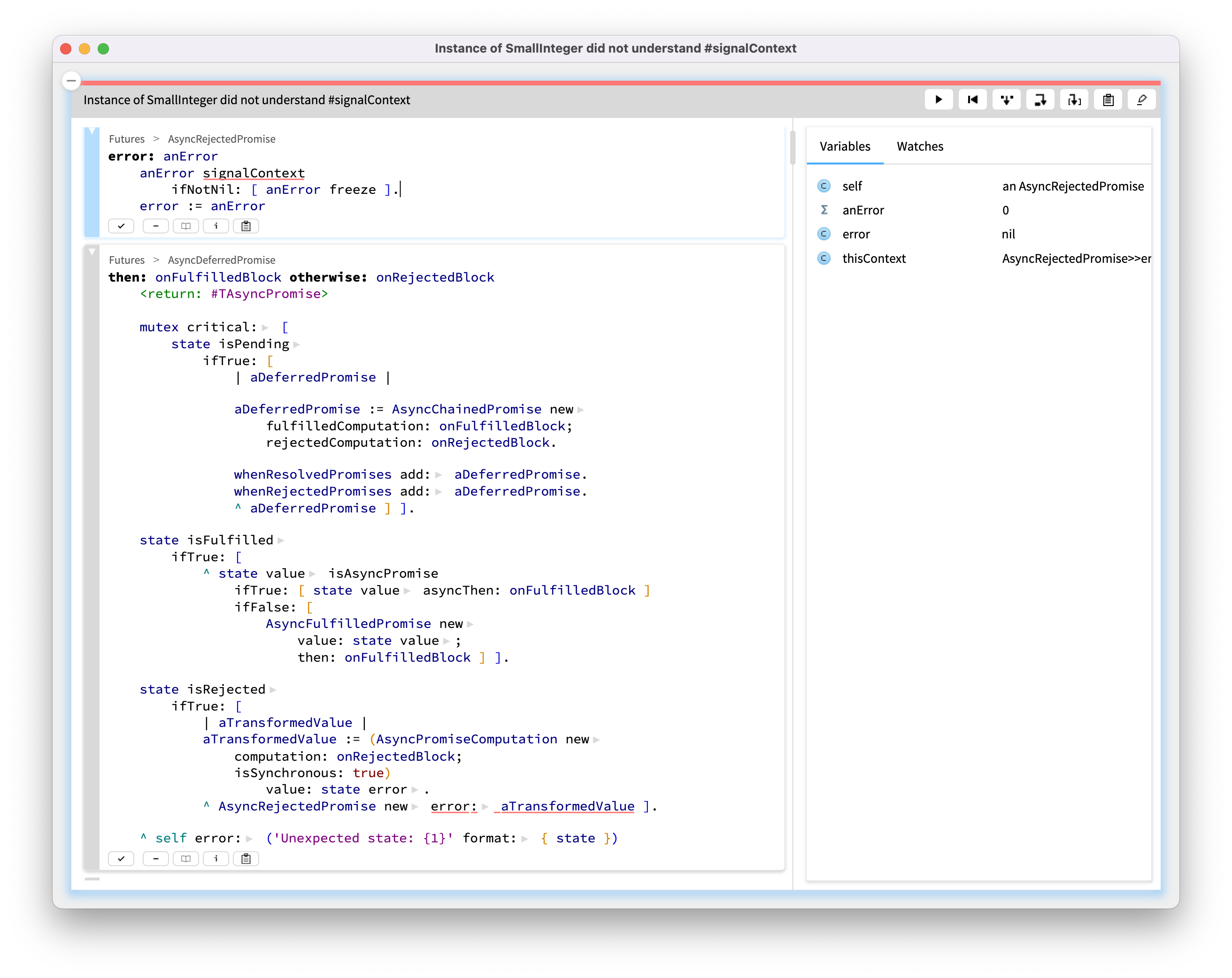 Promises: Exceptions on rejected values · Issue #2215 · feenkcom/gtoolkit · GitHub