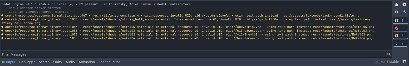 Excessive warnings about invalid UUID in ext_resource · Issue #64881 · godotengine/godot · GitHub