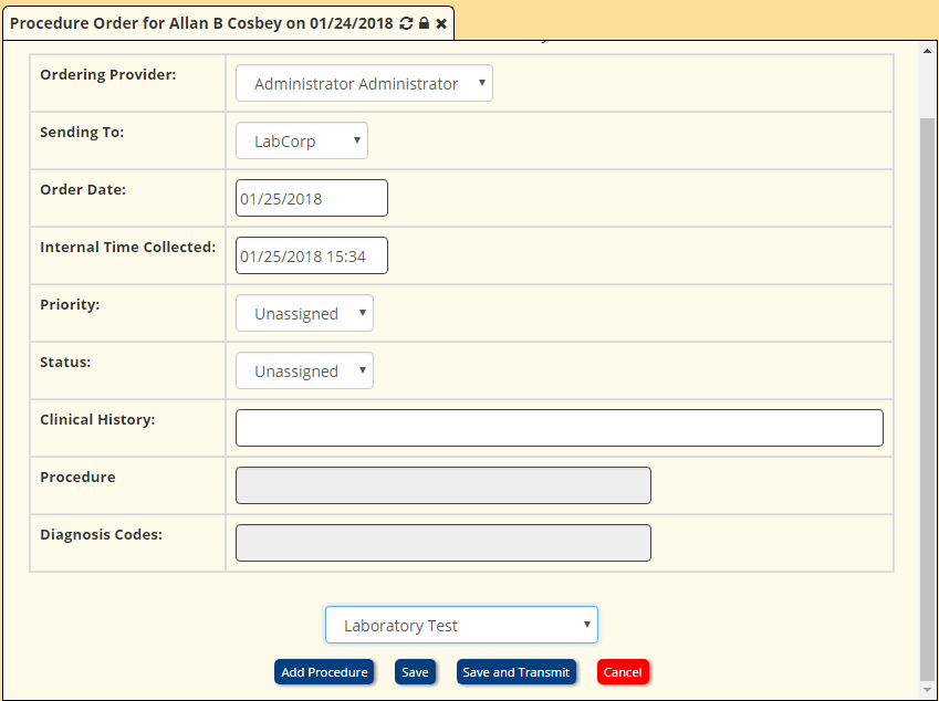 Changes to the procedure order form. Currently it is just a lab order ...