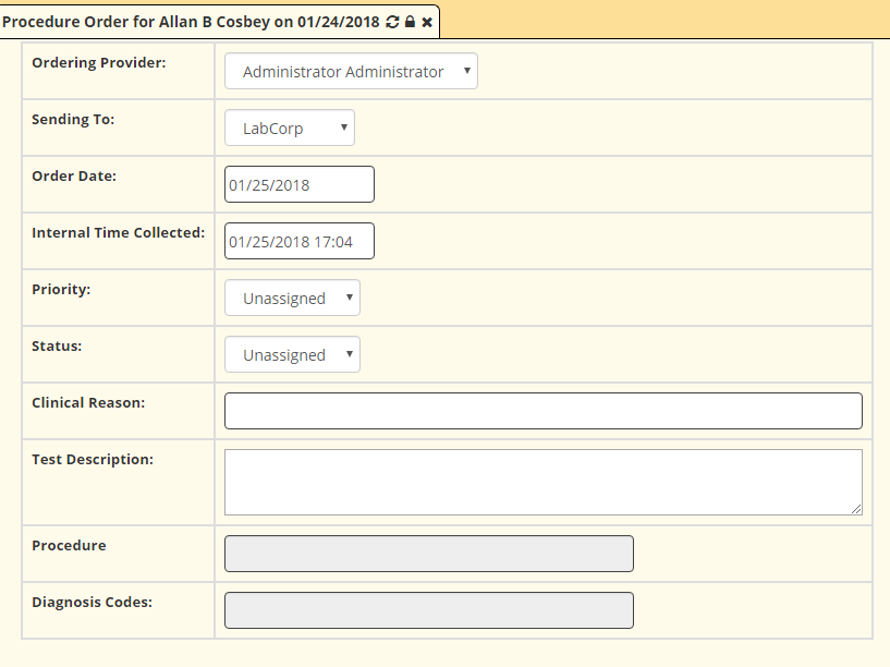 Changes to the procedure order form. Currently it is just a lab order ...