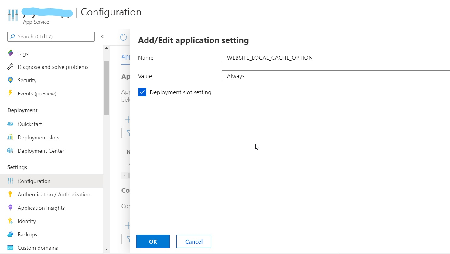 WEBSITE_LOCAL_CACHE_OPTION for App Service in Azure portal · Issue #57024 · MicrosoftDocs/azure ...