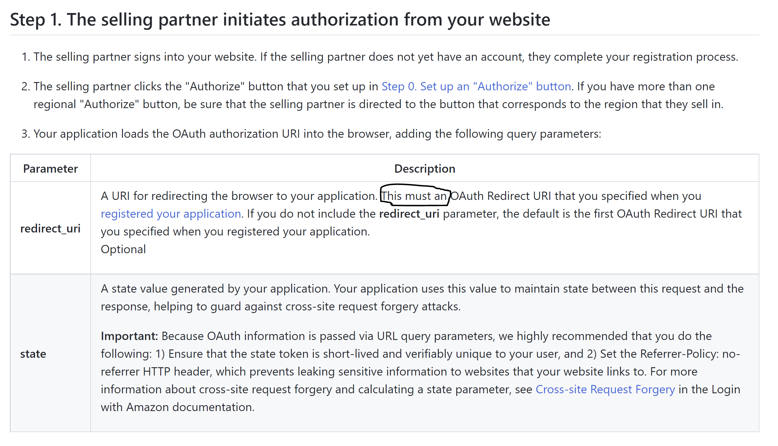 [TYPO] Website Authorization Flow: Step 1 · Issue #2362 · amzn/selling-partner-api-models · GitHub