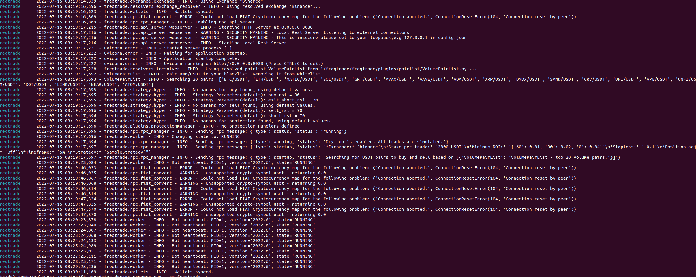 ERROR - Could not load FIAT Cryptocurrency map for the following problem: ('Connection aborted ...