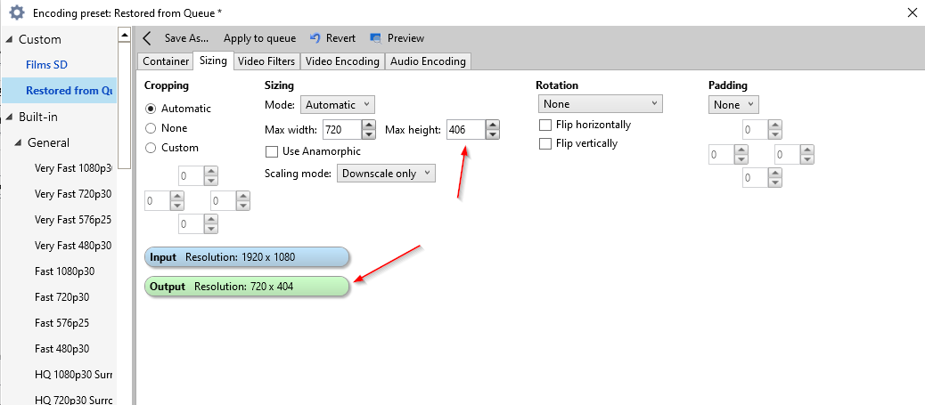Bugfix: Auto Adjustment for the SIZING not working. · Issue #744 · RandomEngy/VidCoder · GitHub
