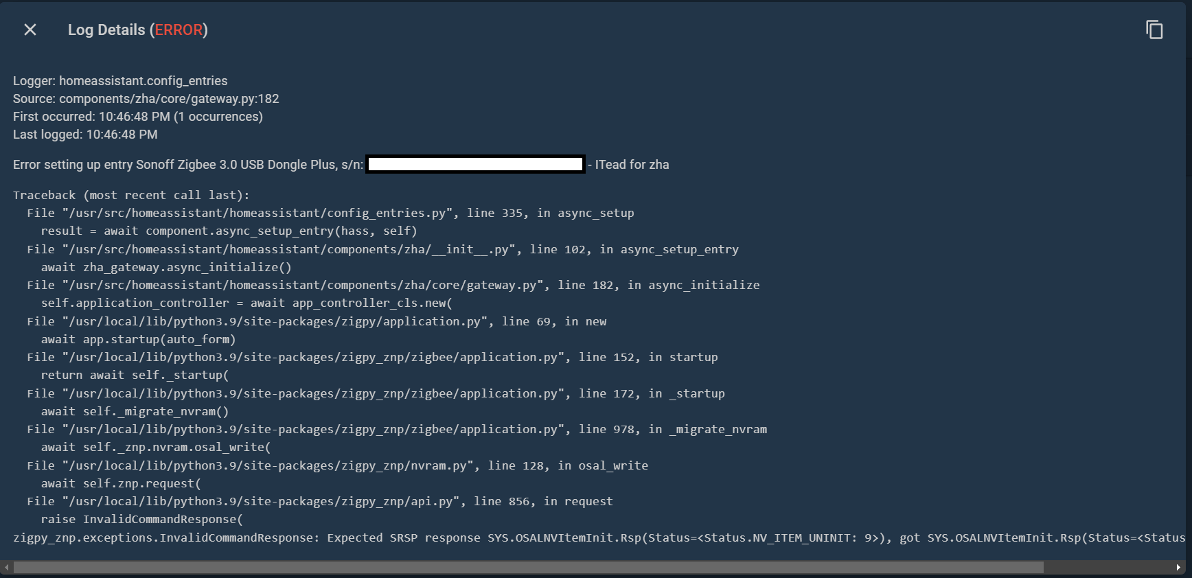 ZHA stopped working after blackout · Issue #70010 · home-assistant/core · GitHub