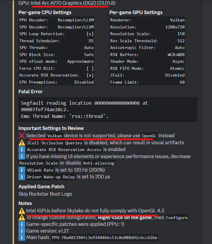 Please update the bot's response for logs with intel ARC GPUs · Issue #945 · RPCS3/discord-bot ...