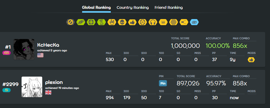 osu!mania "Perfect" score highlighting not accounting for higher values ...