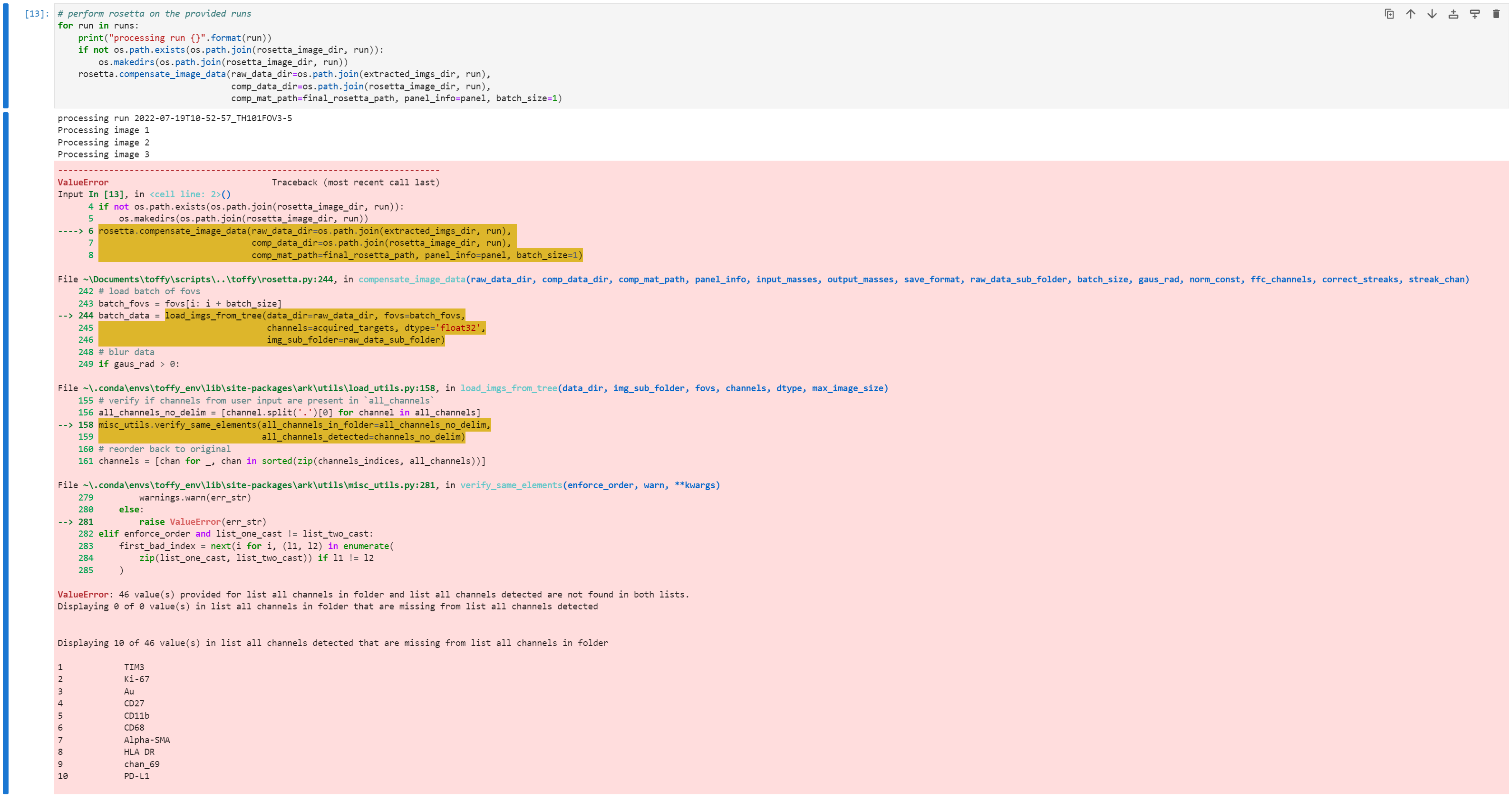 Final cell in 4a compensation notebook returns error/warning and doesn't continue looping ...