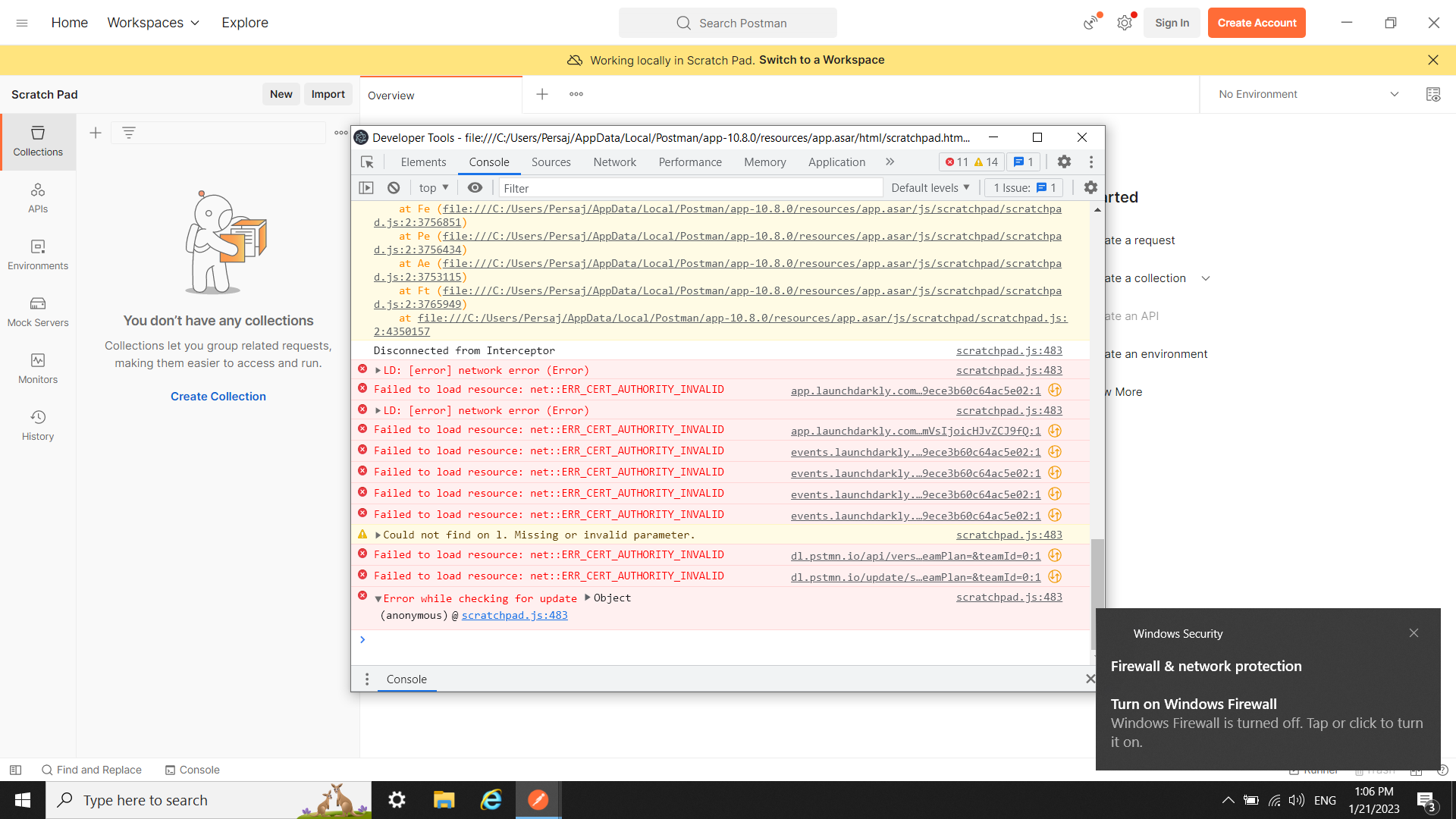 When trying to login to my postman app displaying "Something went wrong! We're having some ...