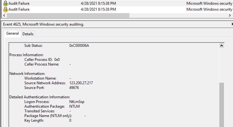 Help with 4625 Event not creating IP block · Issue #146 · DigitalRuby/IPBan · GitHub