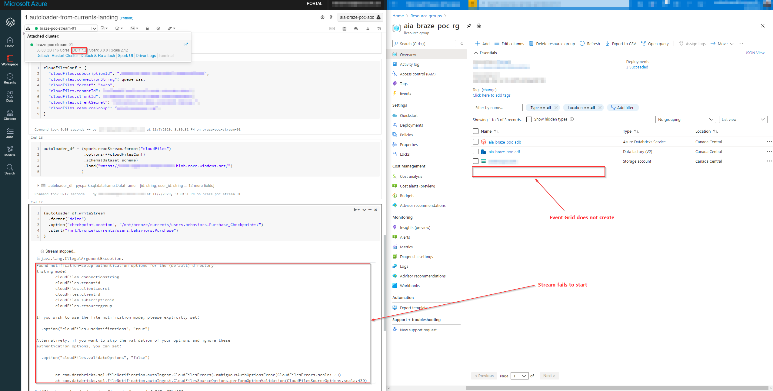 Auto Loader Not Working In Dbr 72 Identical Code Works When Cluster Switched To Dbr 71 Or 7
