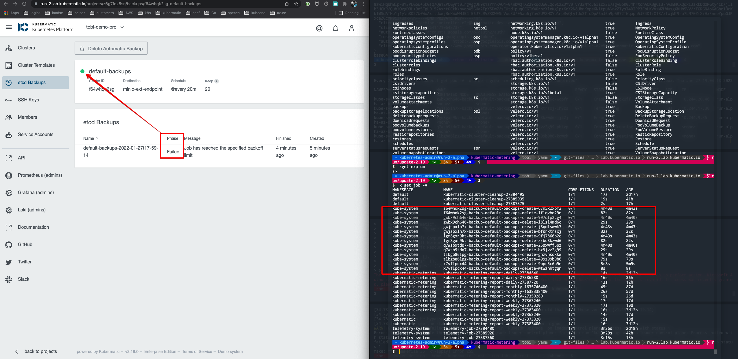 KKP 2.19 - Backup state is green even backups failing · Issue #8817 · kubermatic/kubermatic · GitHub