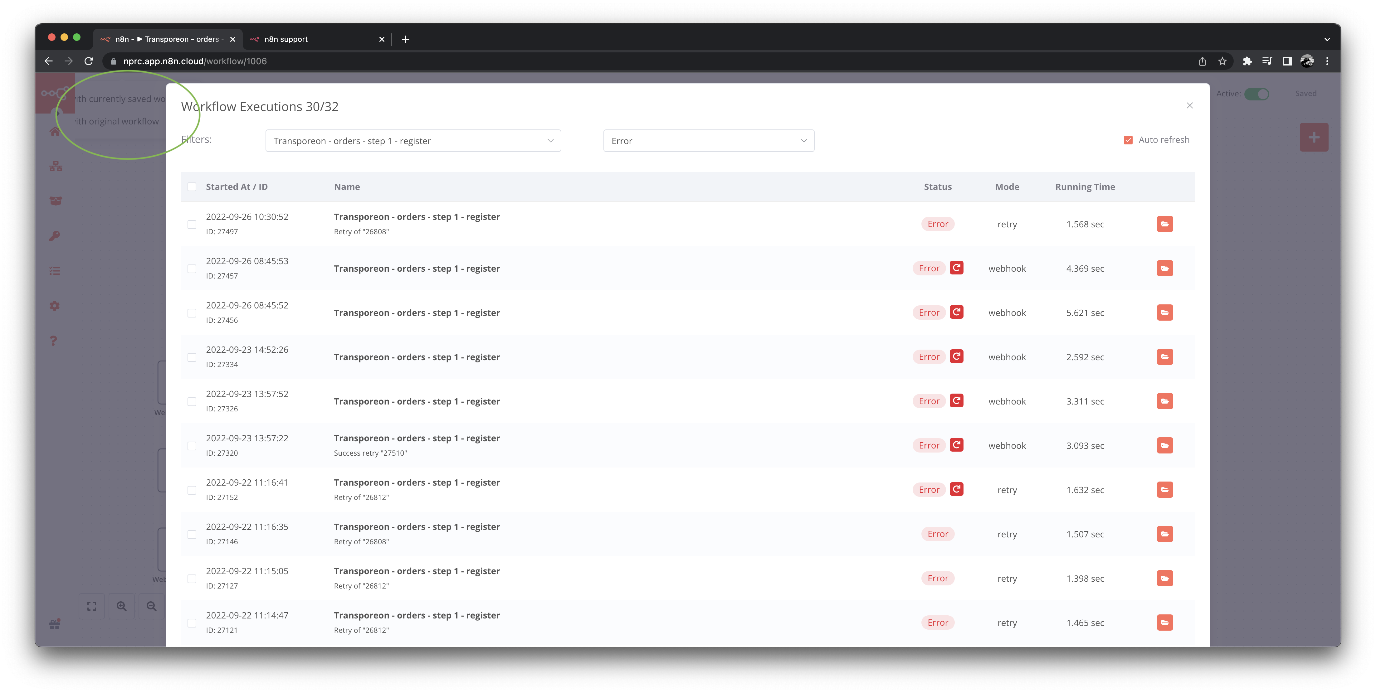 Retry execution menu appears in background behind modal window · Issue ...