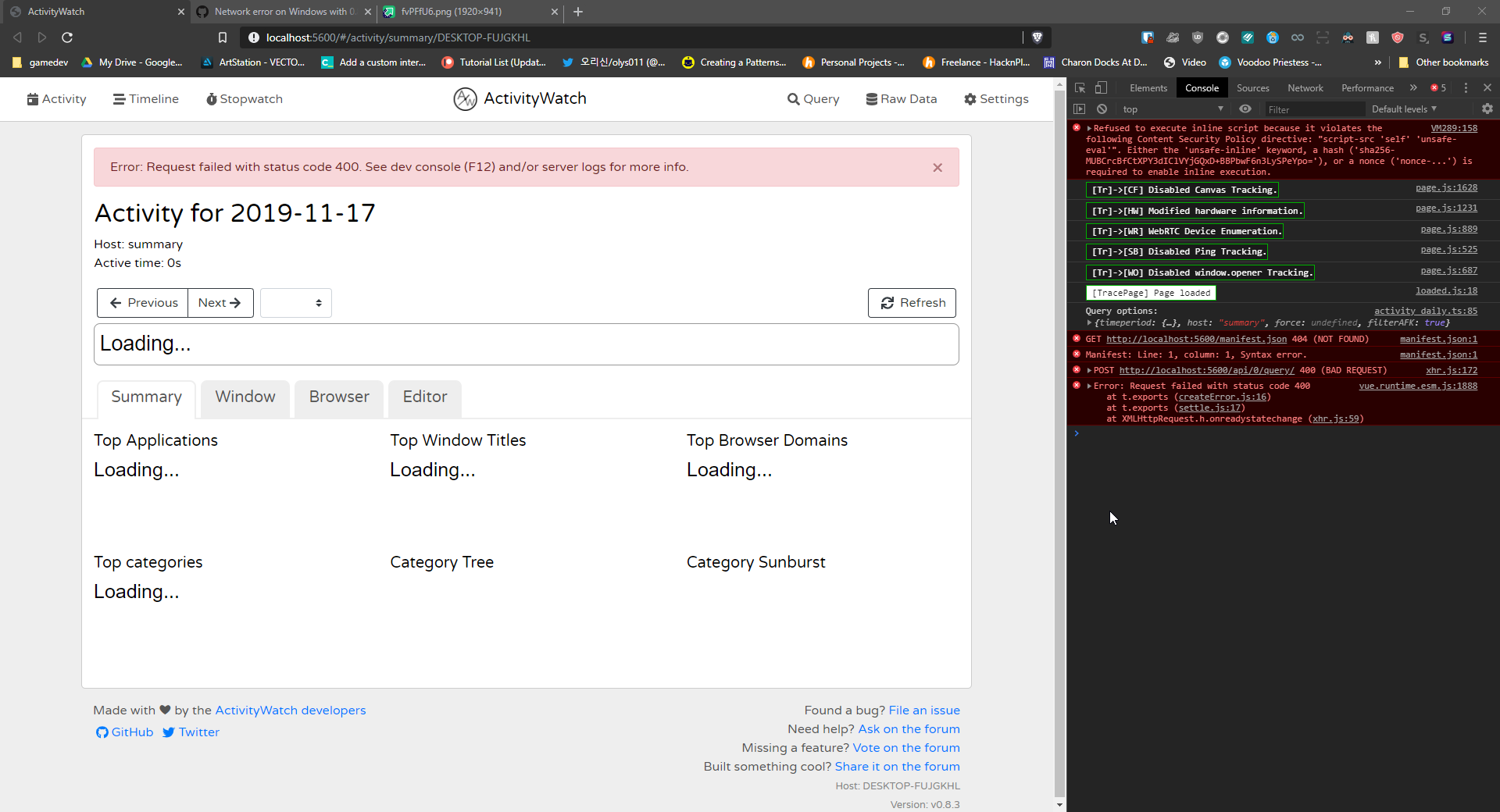 Network error on Windows with 0.8.3 · Issue #312 · ActivityWatch/activitywatch · GitHub