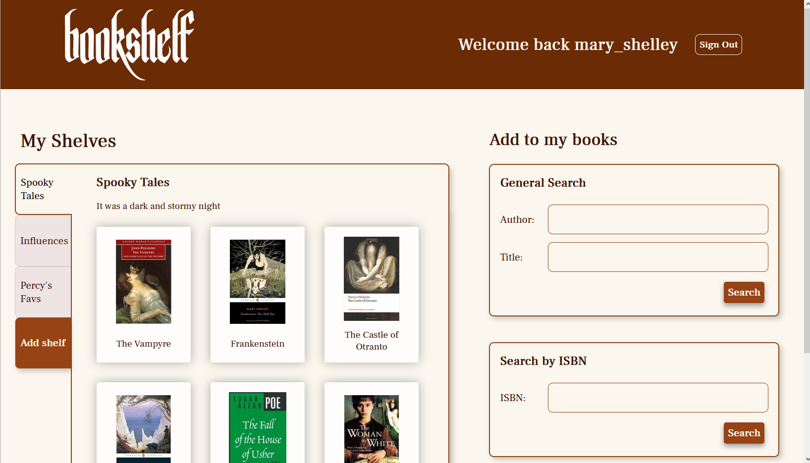 GitHub - lmmfoy/Bookshelf: Cozy little library to keep track of your reading. Uses MERN stack.