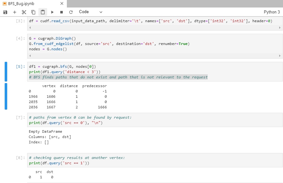 [BUG] BFS finds paths that do not exist · Issue #982 · rapidsai/cugraph · GitHub