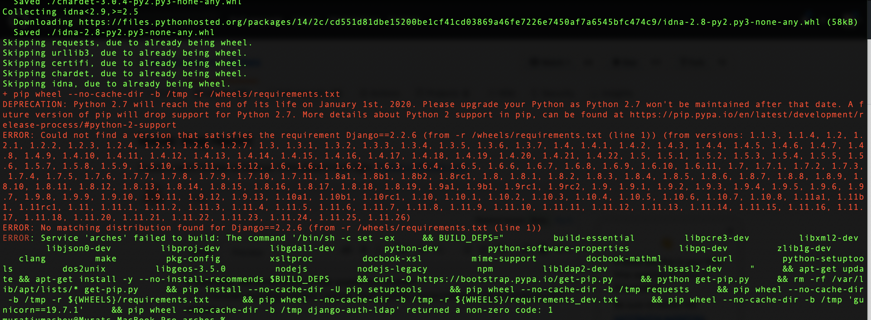 Could not build a Docker image (ERROR: No matching distribution found ...