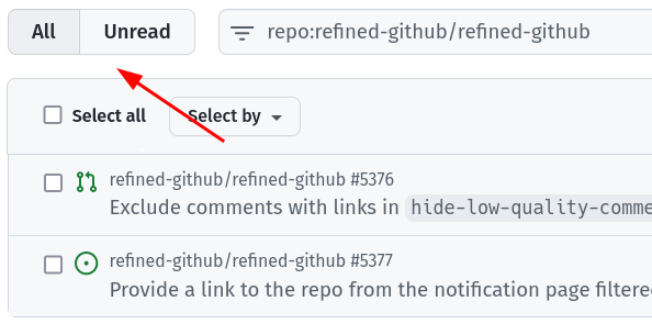 Provide a link to the repo from the notification page filtered for that ...