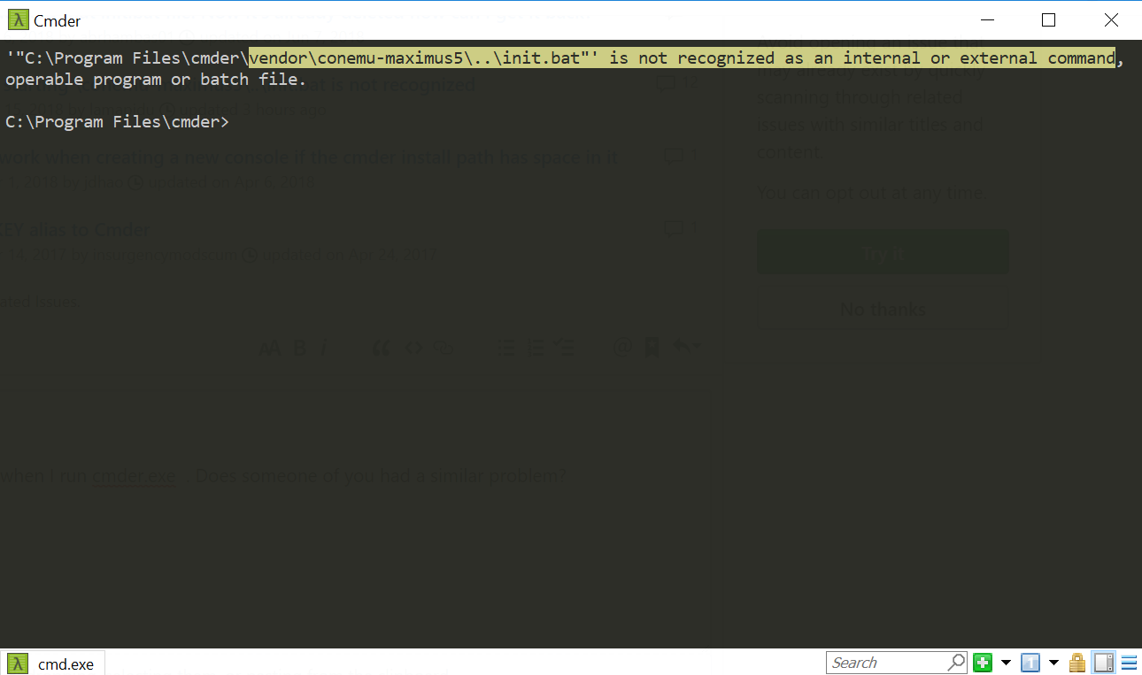 vendor\conemu-maximus5\..\init.bat"' is not recognized as an internal or external command ...