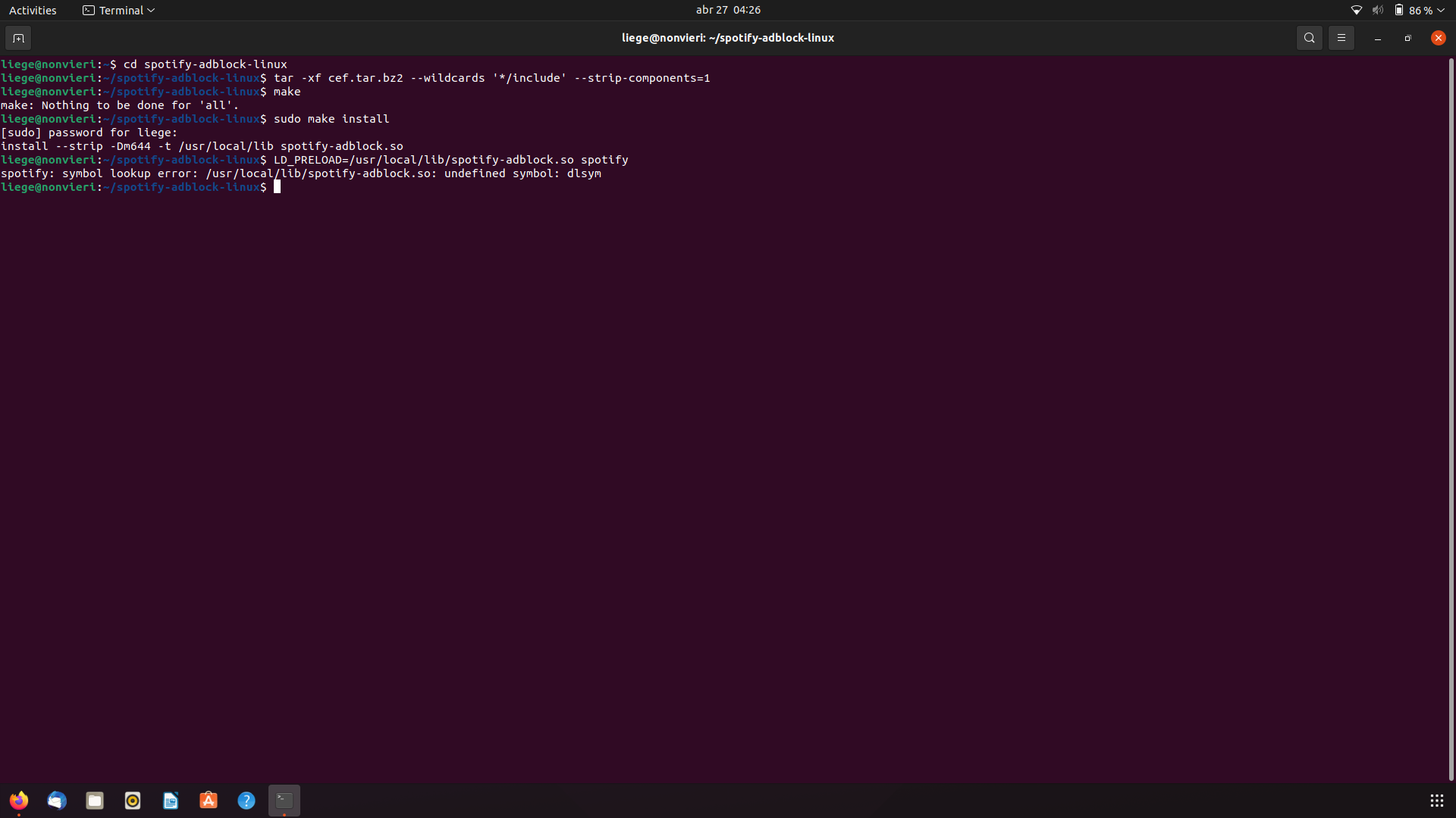 nothing to be done for 'all' · Issue #124 · abba23/spotify-adblock-linux · GitHub