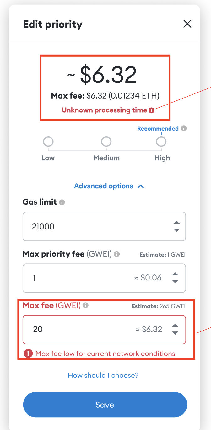 EIP-1559 UI - Wire Up Advanced Gas Error UI · Issue #11306 · MetaMask/metamask-extension · GitHub