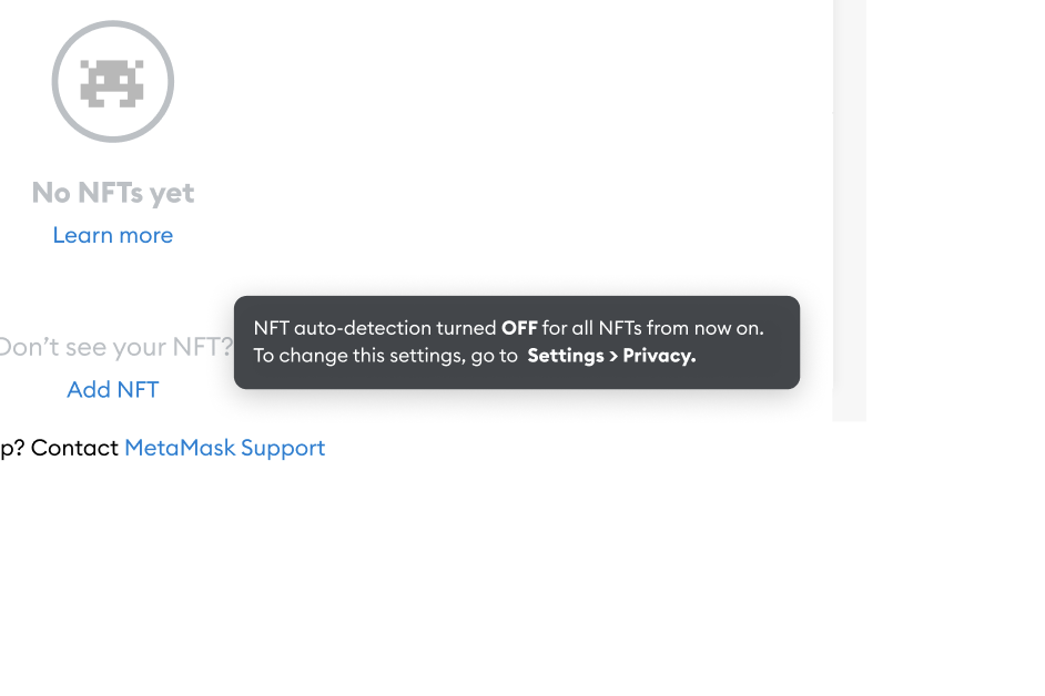 NFTs: Implement "Detection turned off" notification · Issue #17223 · MetaMask/metamask-extension ...