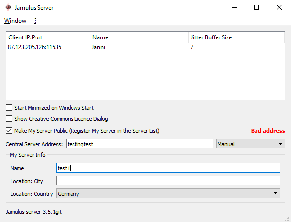 Status indication for Central Server registration · Issue #55 · jamulussoftware/jamulus · GitHub