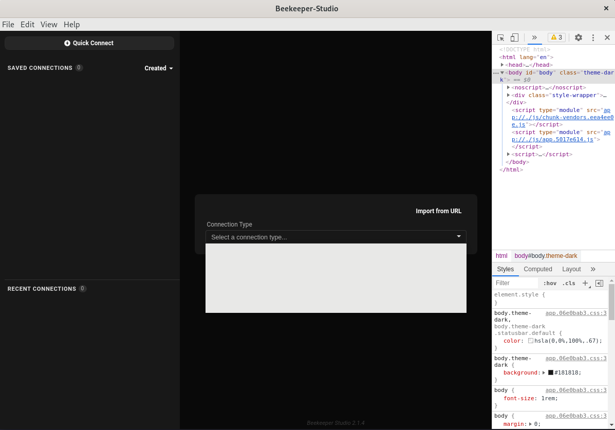 BUG: Beekeeper stops working when I try to select connection type · Issue #845 · beekeeper ...