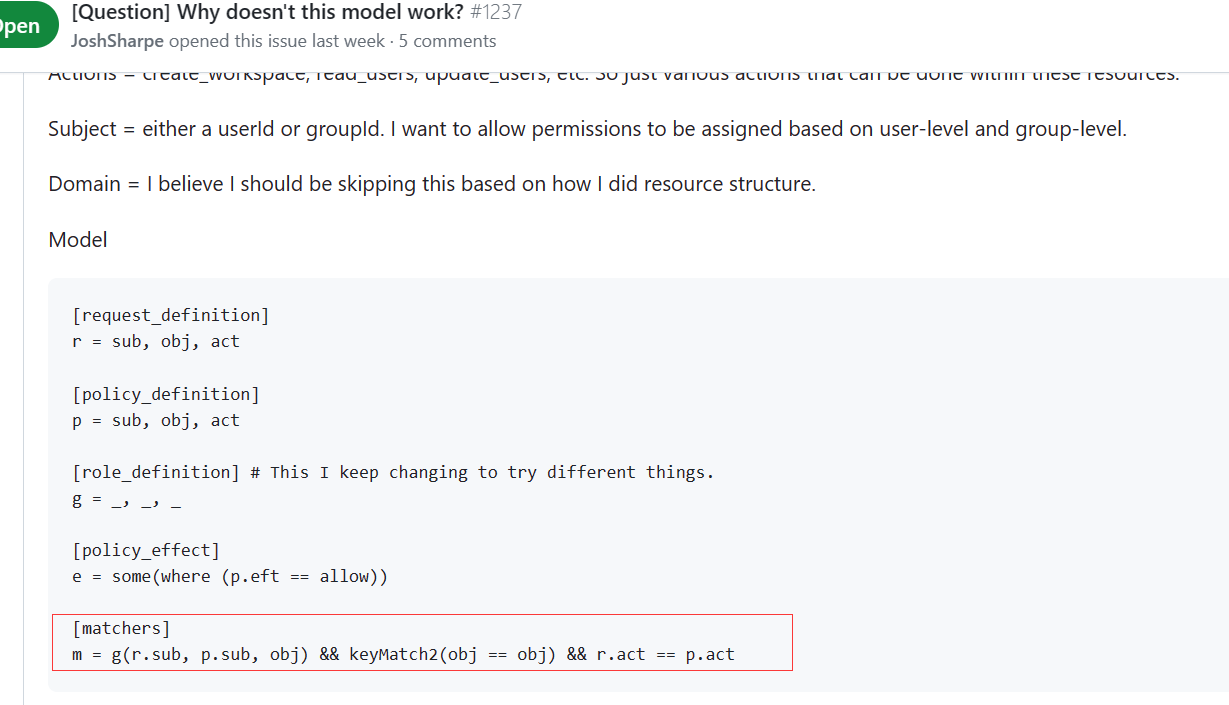 [Question] Why doesn't this model work? · Issue #1237 · casbin/casbin · GitHub