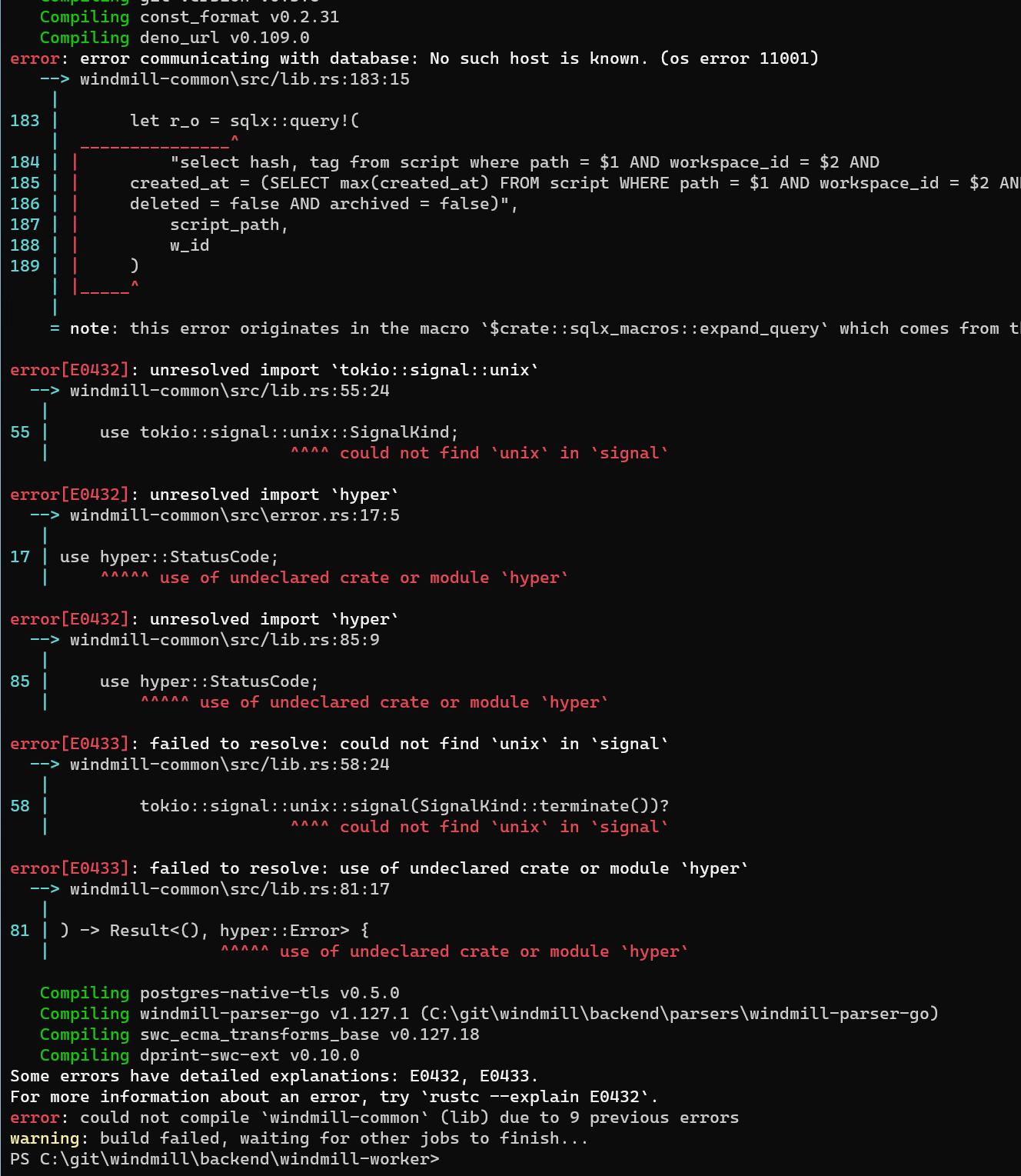 Bug Error While Compiling Windmill Worker On Windows Platform · Issue 1836 · Windmill Labs