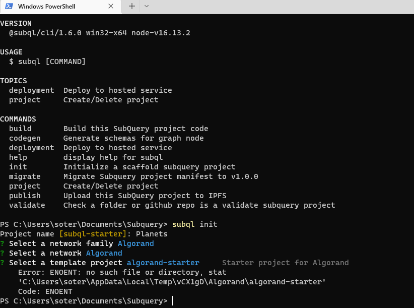 Subql Init Algorand Broken · Issue 1287 · Subquerysubql · Github