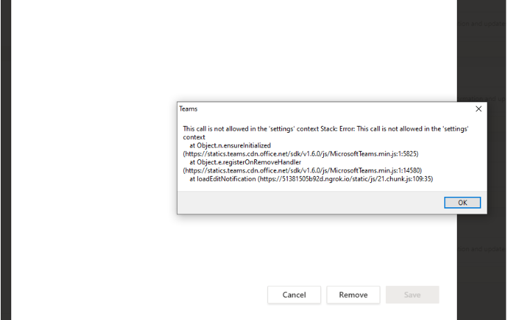 Error when calling registerOnRemoveHandler on Connector · Issue #424 · OfficeDev/microsoft-teams ...
