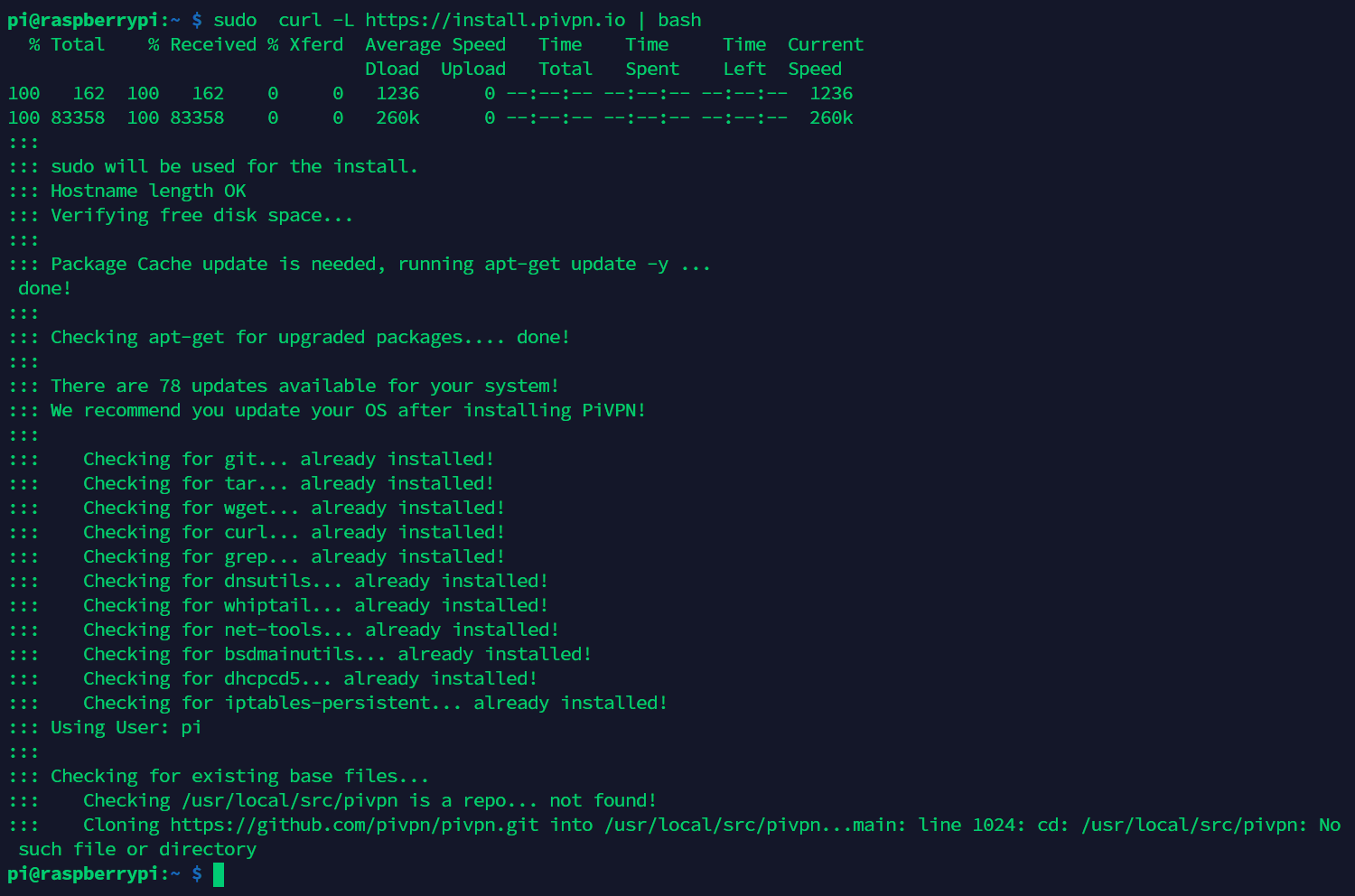 [BUG] unable to clone the repository · Issue #1263 · pivpn/pivpn · GitHub
