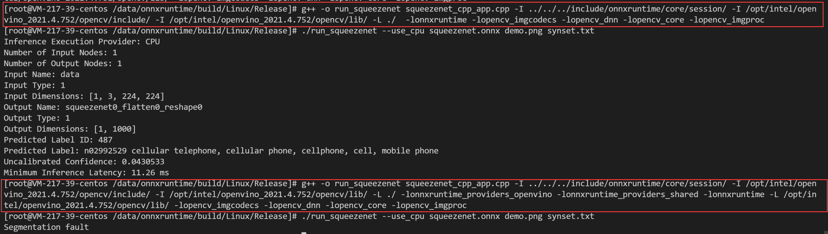 Segmentation Fault In Openvino Examples · Issue 64 · Microsoft Onnxruntime Inference Examples