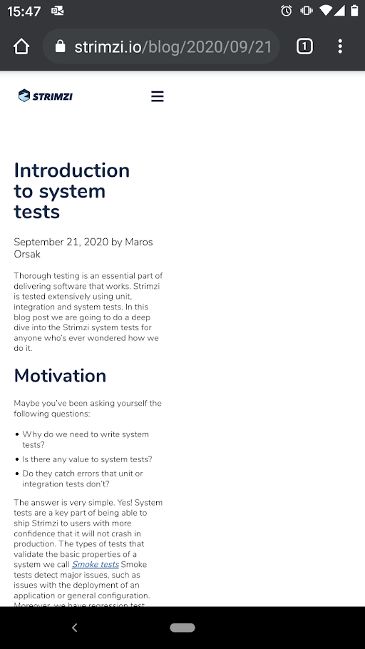 On mobile the page width is less than half the screen · Issue #190 · strimzi/strimzi.github.io ...