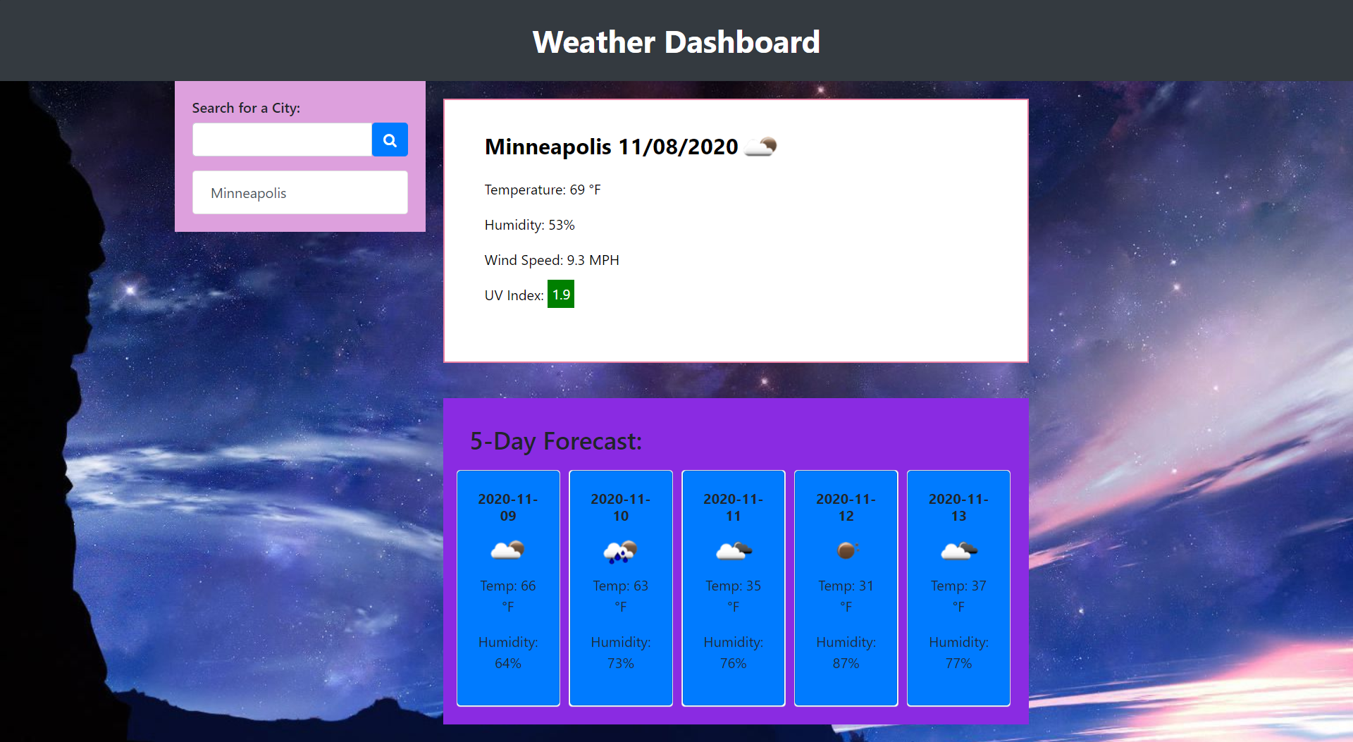 GitHub - vina19/Server-Side_APIs-Weather_Dashboard