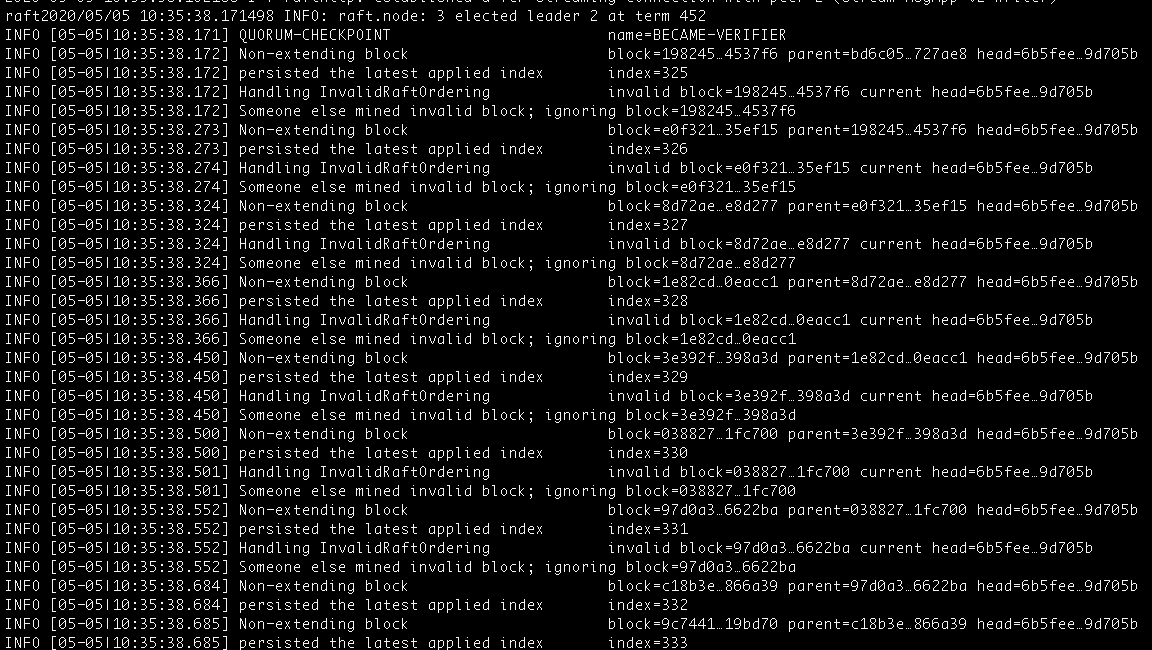 Restarted nodes sometimes can't sync with other nodes at quorum-raft:2. ...