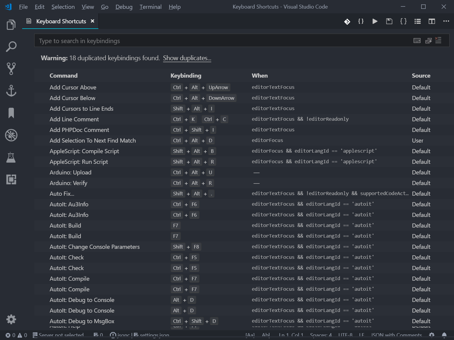 Option To Find Conflicting Duplicate Keyboard Shortcuts · Issue