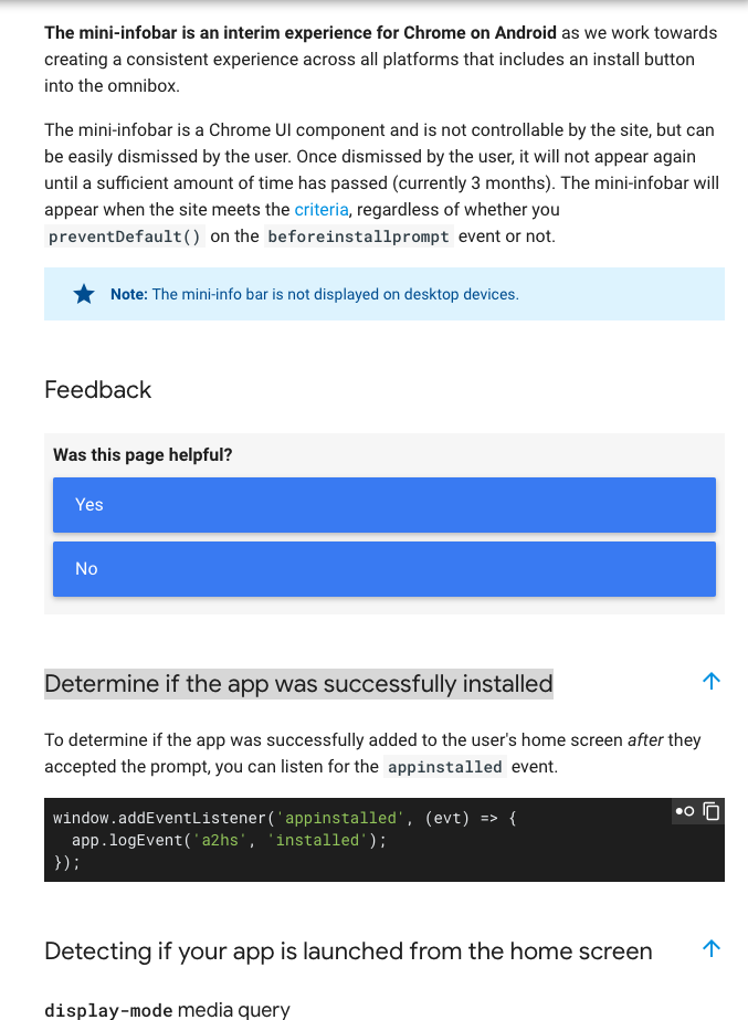 Add to Home Screen: Feedback block in the middle of the page · Issue #7814 · google ...
