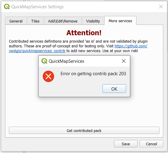 Get Contributed Pack Gives Error · Issue #232 · nextgis/quickmapservices · GitHub
