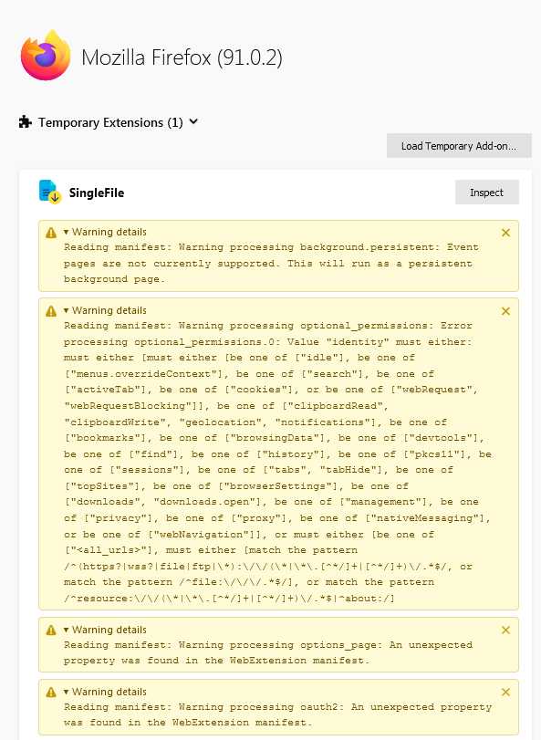 Unable to load as Temporary Extension in Firefox · Issue #775 · gildas-lormeau/SingleFile · GitHub