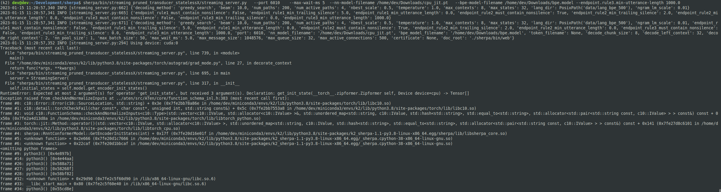 Streaming Zipformer crashing sherpa · Issue #287 · k2-fsa/sherpa · GitHub