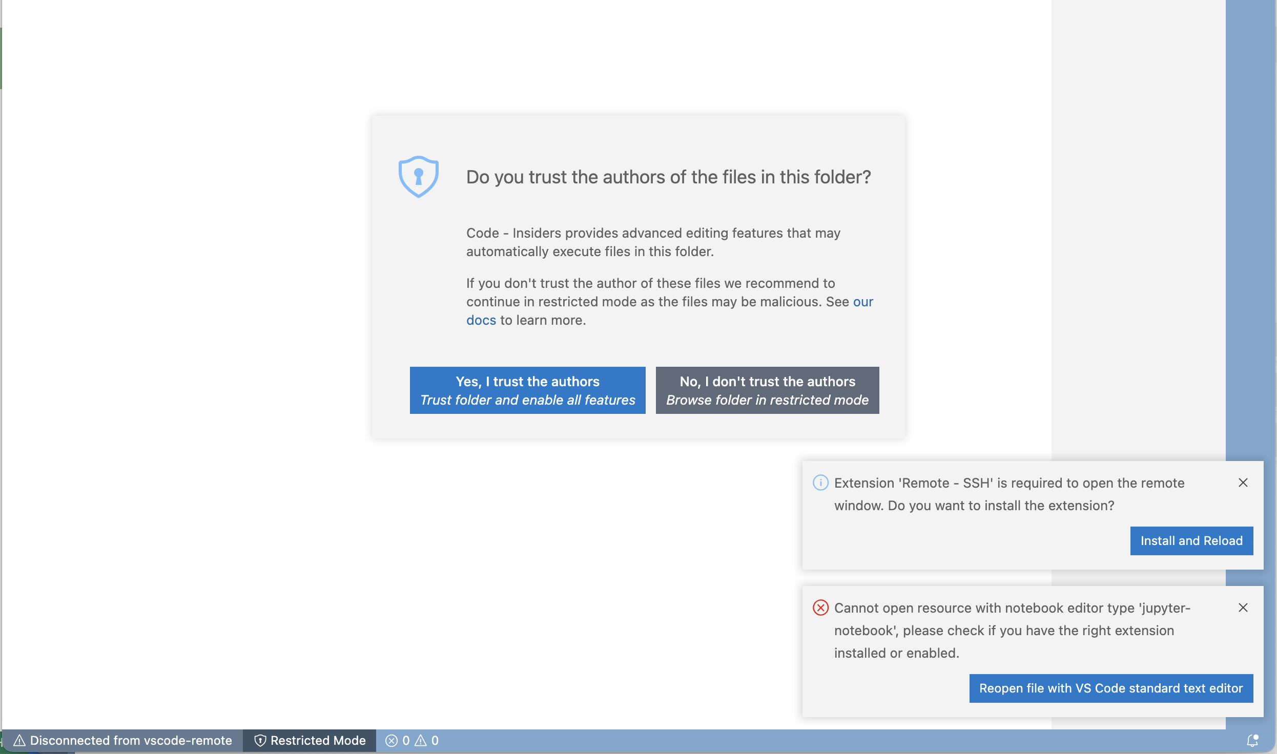 Opening an untrusted remote workspace · Issue #122484 · microsoft/vscode · GitHub