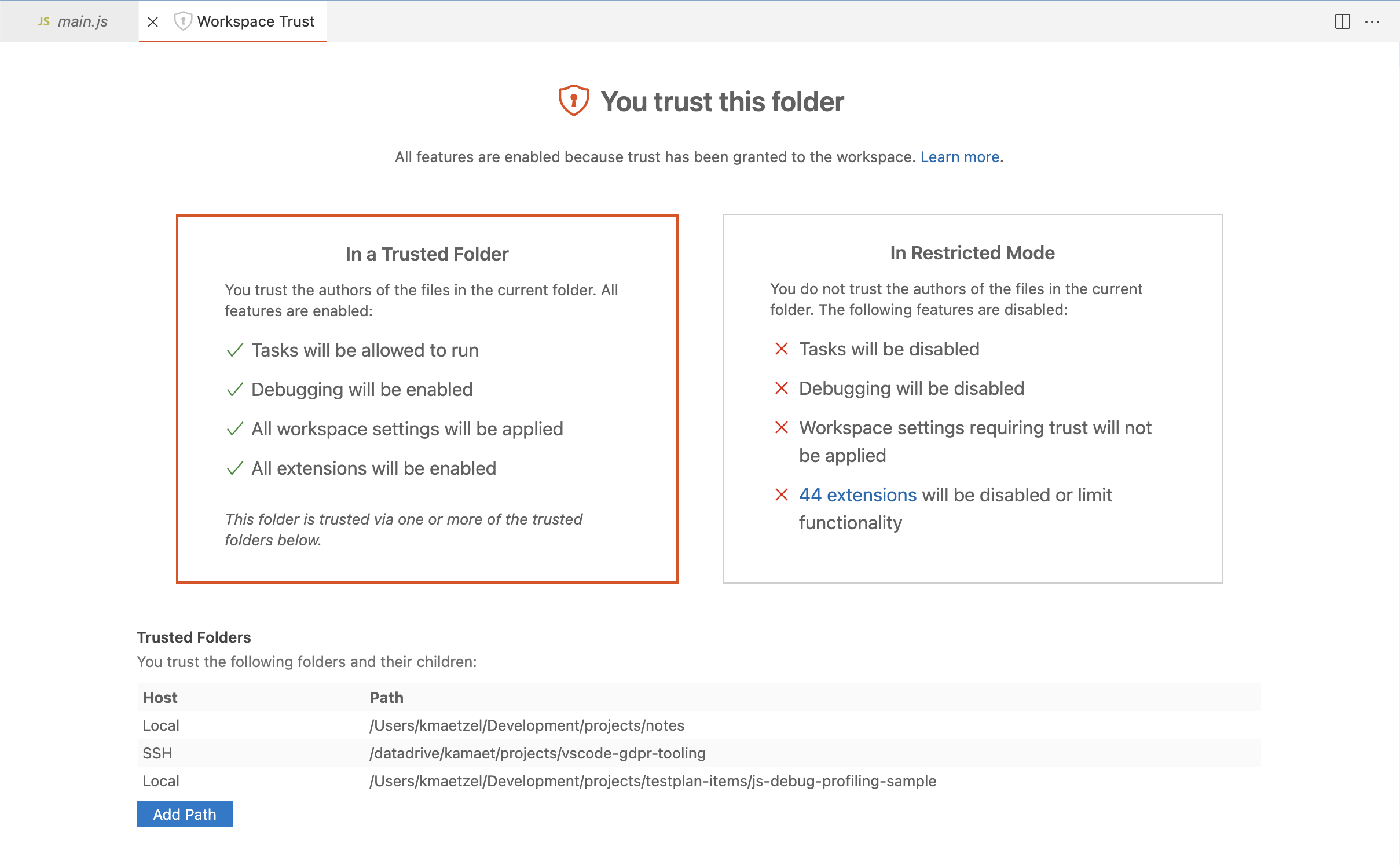 Interactions In The Workspace Trust Editor · Issue 122489 · Microsoft Vscode · Github