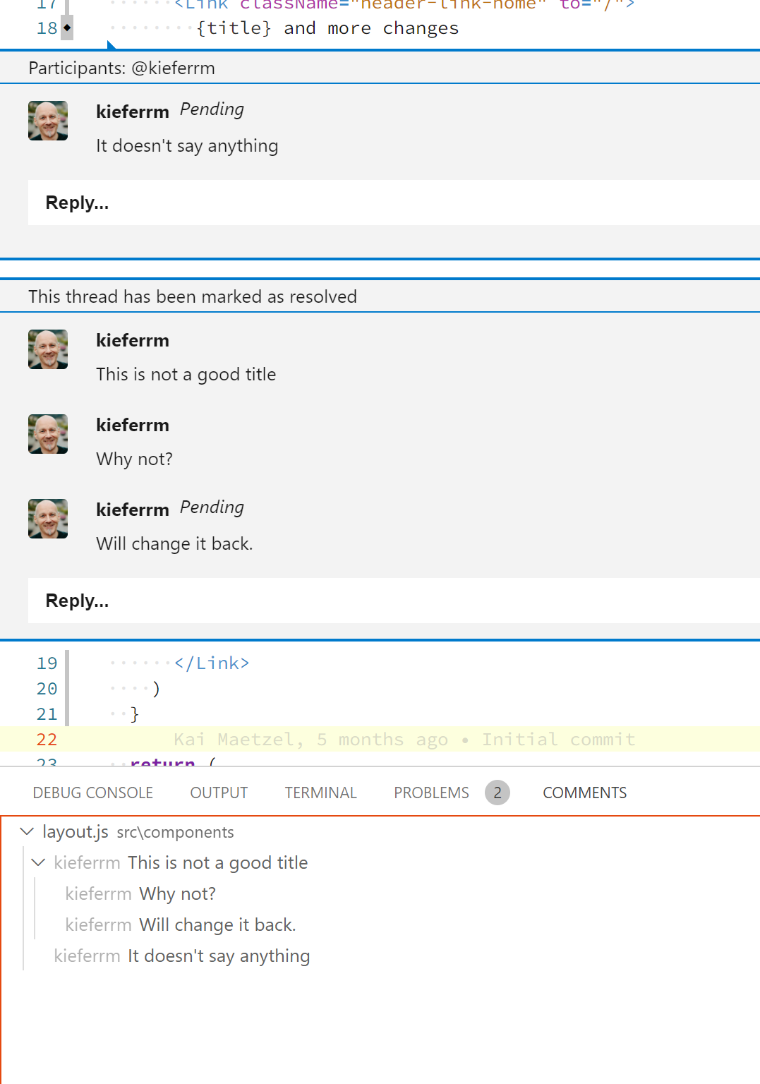 The comments panel should indicate if a conversation is resolved ...