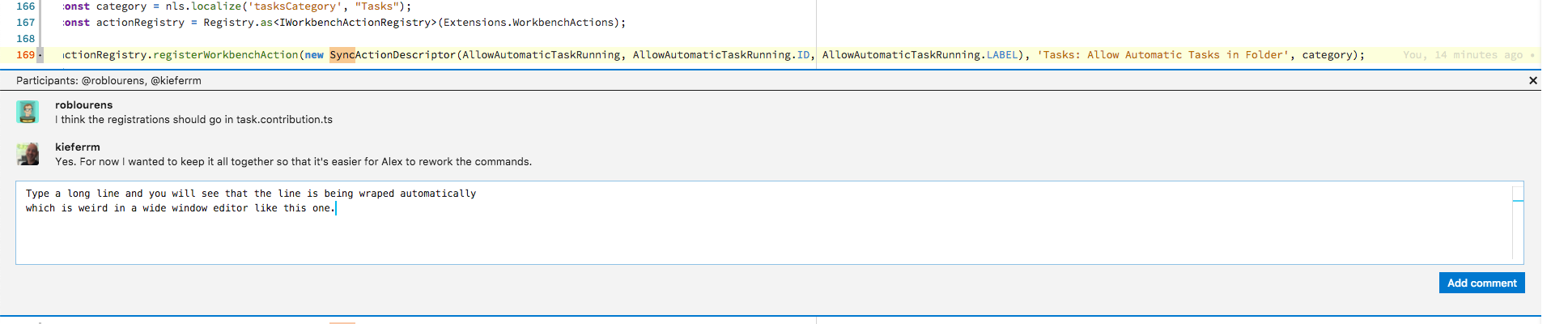 Commenting widget wraps text · Issue #64616 · microsoft/vscode · GitHub