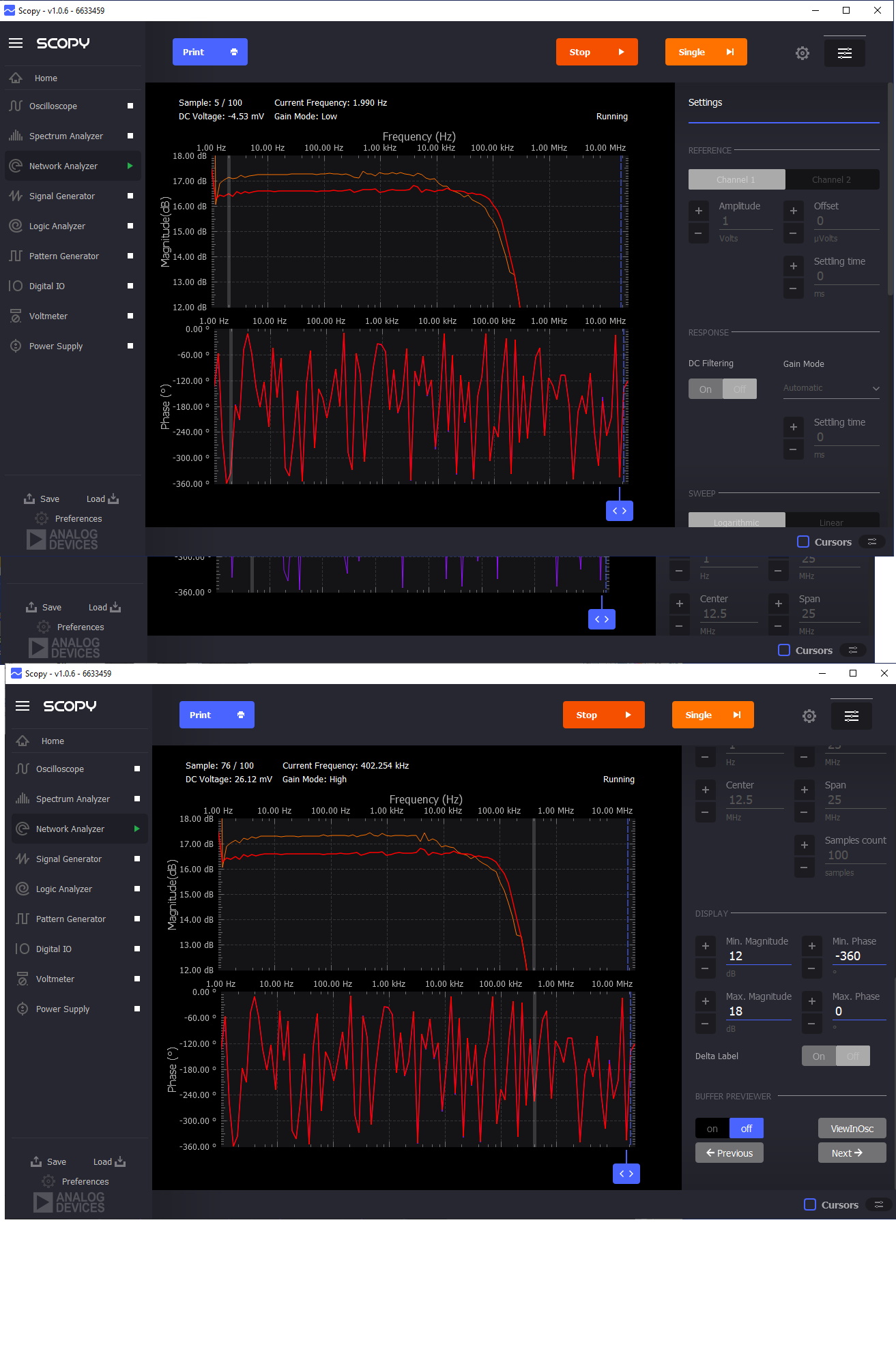 Network Analyzer with Low and Automatic gain bad result · Issue #630 · analogdevicesinc/scopy ...
