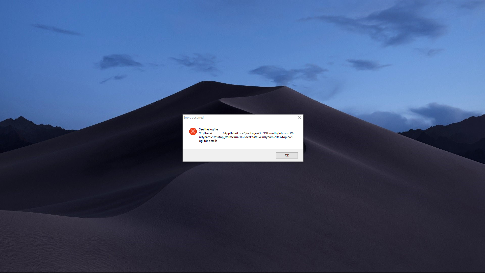 Error upon opening application (UWP version) · Issue #95 · t1m0thyj/WinDynamicDesktop · GitHub