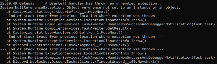 NRE in UserLeft event · Issue #380 · Discord-Net-Labs/Discord.Net-Labs · GitHub